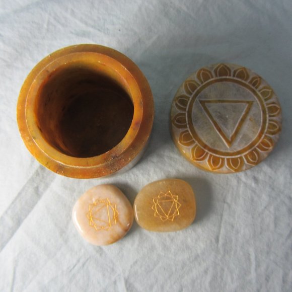 Accents | Chakra Soapstone Box With Stones Inside Yellow Manipura ...
